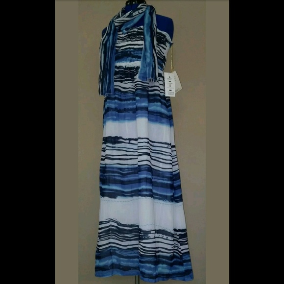 Vasna Desire | Dresses | Vasna Desire Scarf Blue Boho Stretch Dress ...